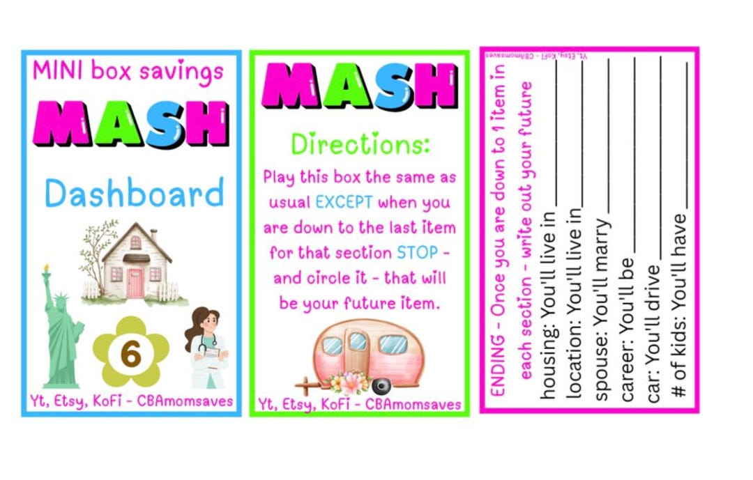 Mini Box - MASH - Savings Game - Etsy