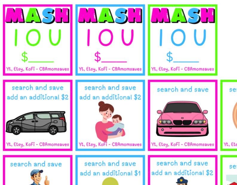 Mini Box - MASH - Savings Game - Etsy