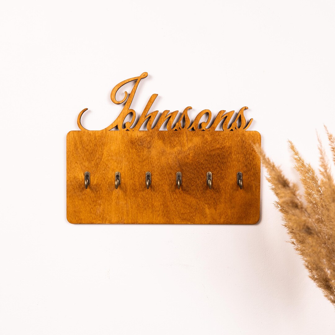 Wooden Key Holder for Wall: Custom Key Rack With Hooks, Entryway ...