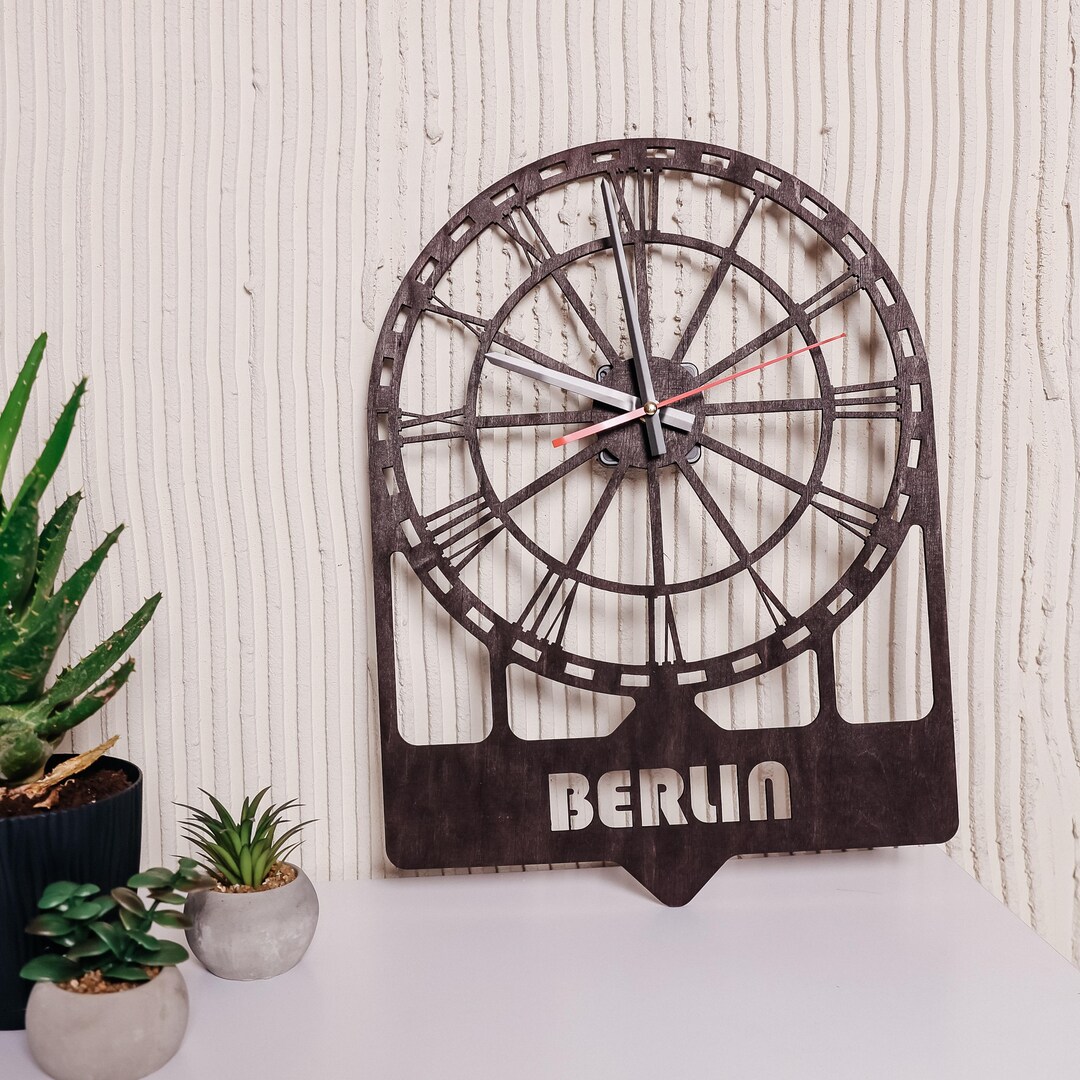 Berlin Wall Clock, Wooden Silent Clock, Roman Numerals Wall Clock, City ...