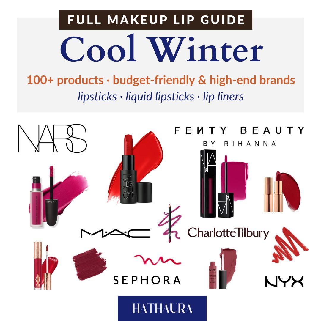 Cool Winter Lip Make-up Guide 100+ Products & Shades, Lipstick, Liner ...