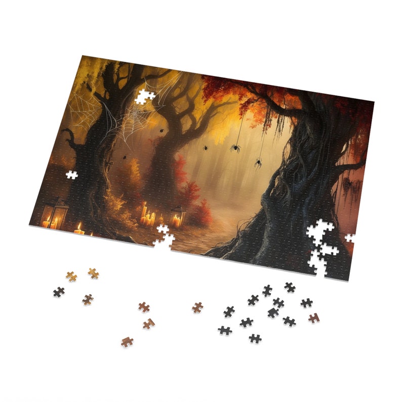 Spooky Halloween Puzzle Scary Forest Haunted Woods Fall Foliage Jigsaw ...