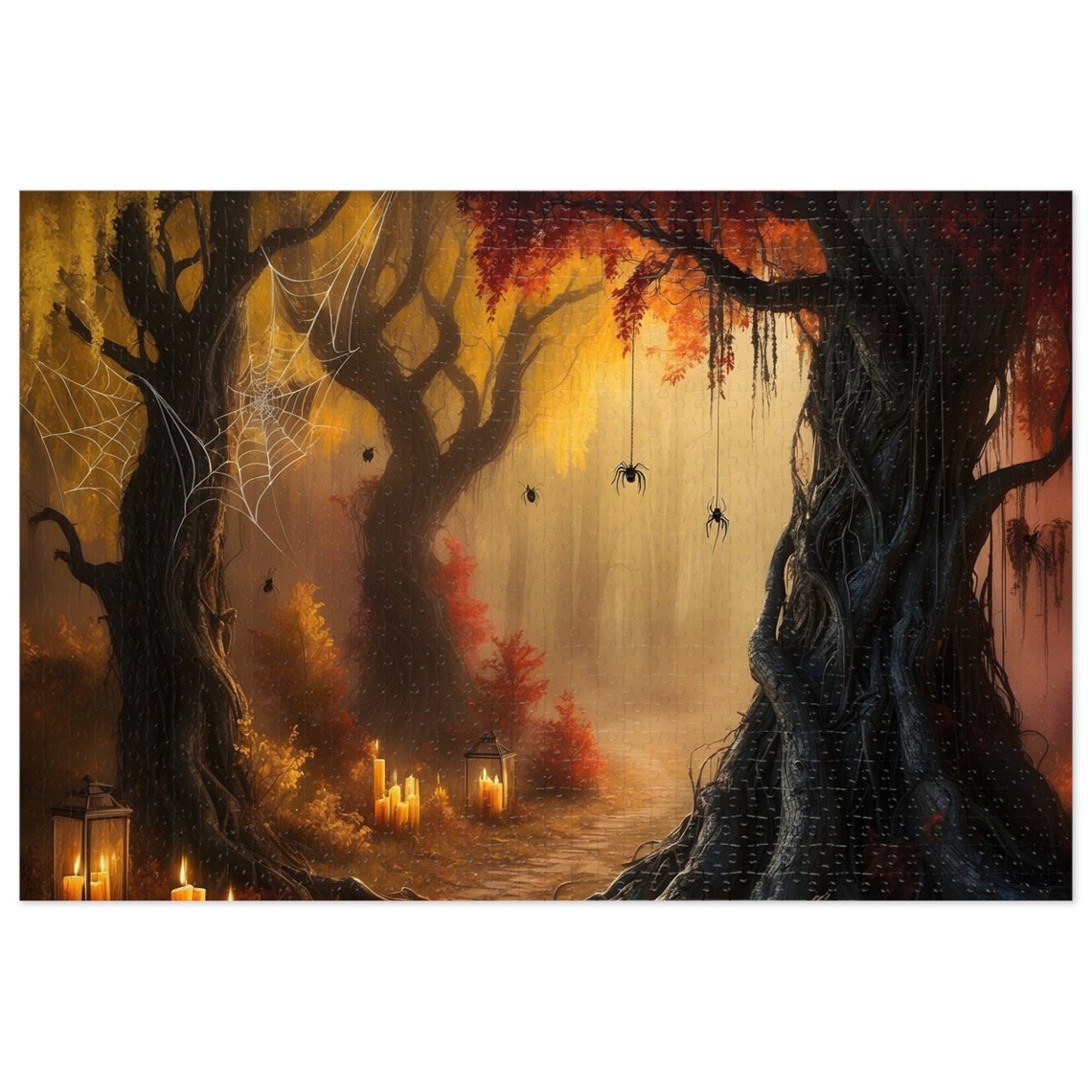 Spooky Halloween Puzzle Scary Forest Haunted Woods Fall Foliage Jigsaw ...