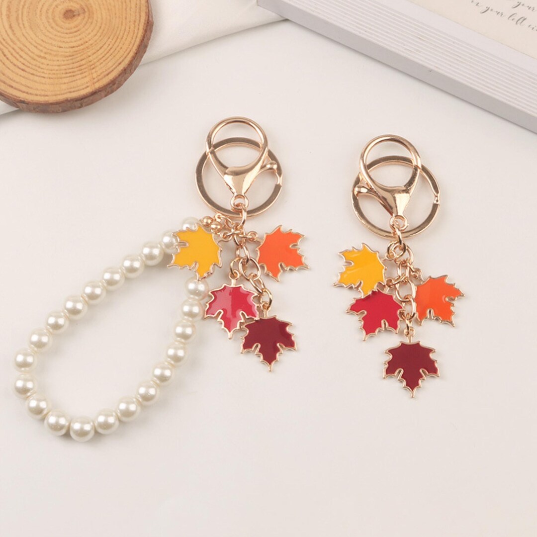 Maple Leaf Keychain, Enamel Charm, Pearl Bag Charm - Etsy