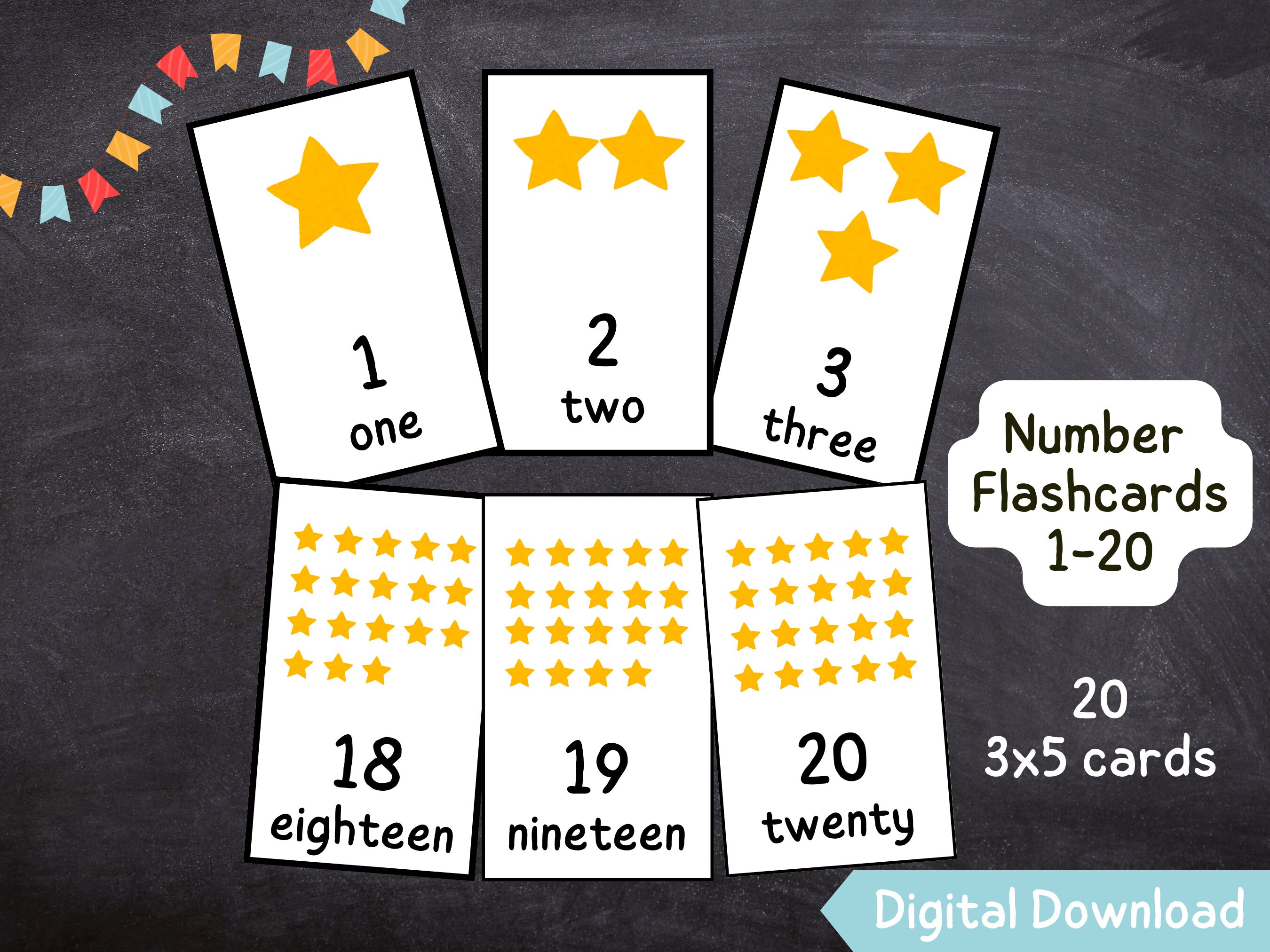 1-20 Number Flashcards, 1-20 Flashcards, Preschool, Kindergarten ...