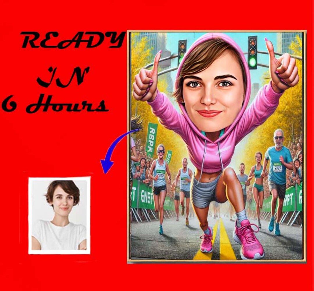 RUNNER CARICATURE Cartoon Portrait Custom Marathon Runner Caricature ...