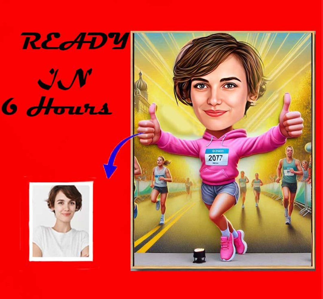 RUNNER CARICATURE Cartoon Portrait Custom Marathon Runner Caricature ...