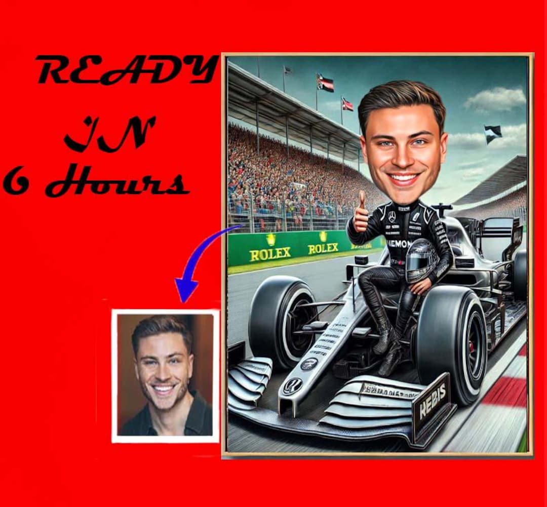 Male Formula 1 Caricature ,cartoon Portrait, F1 Fan Gift, Formula 1 ...