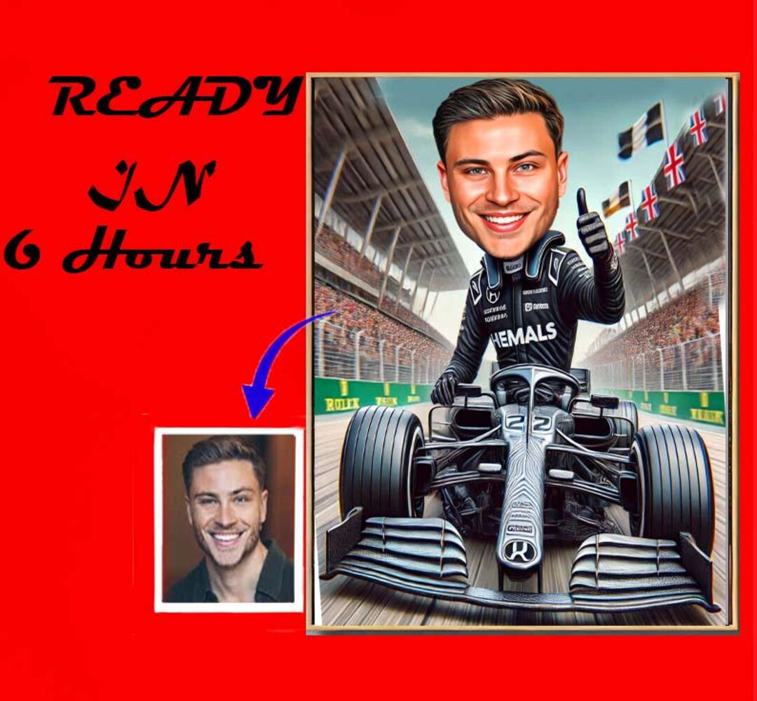 Custom Male Formula 1 Cartoon Portrait, F1 Fan Gift, Formula 1 Gift ...