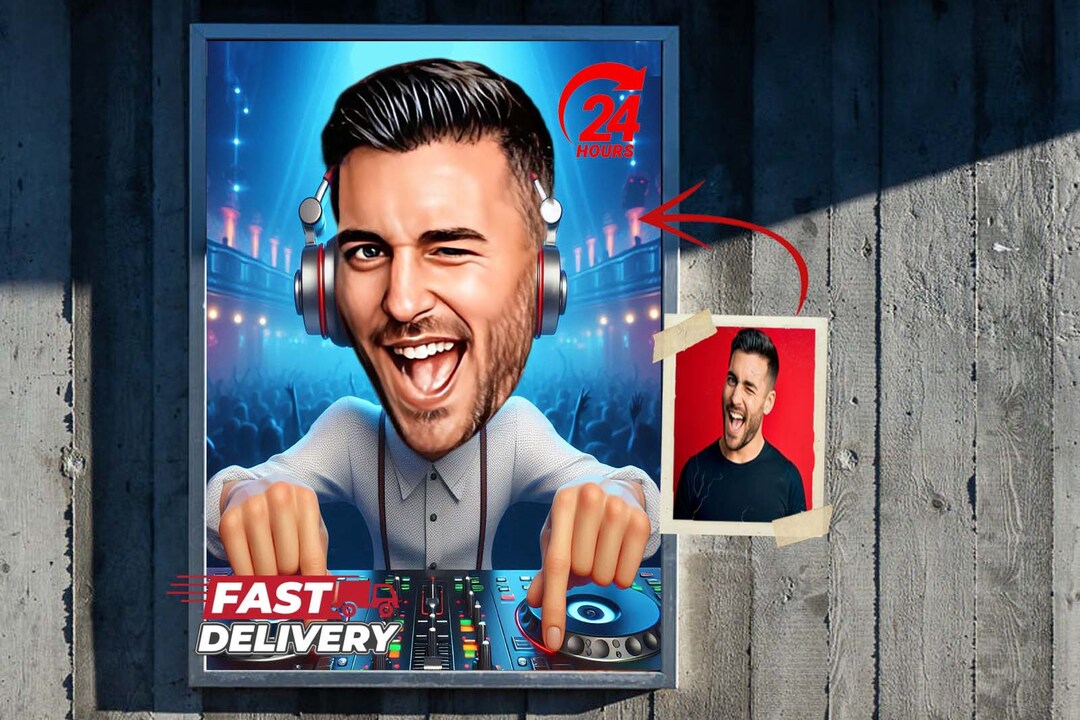 Custom DJ Cartoon Portrait DJ Caricature Funny Music Lover Cartoon ...