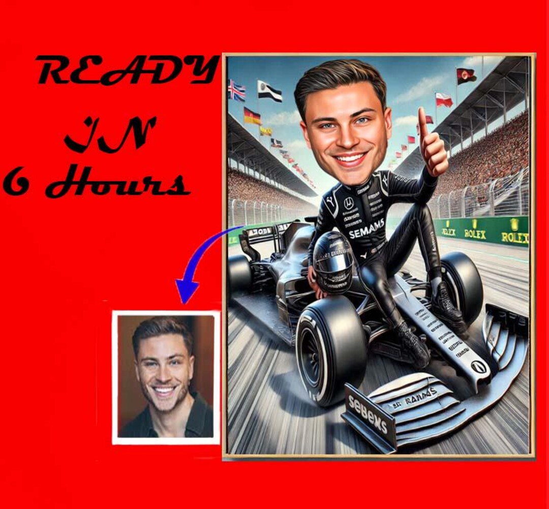 Custom Male Formula 1 Cartoon Portrait, F1 Fan Gift, Formula 1 Gift ...