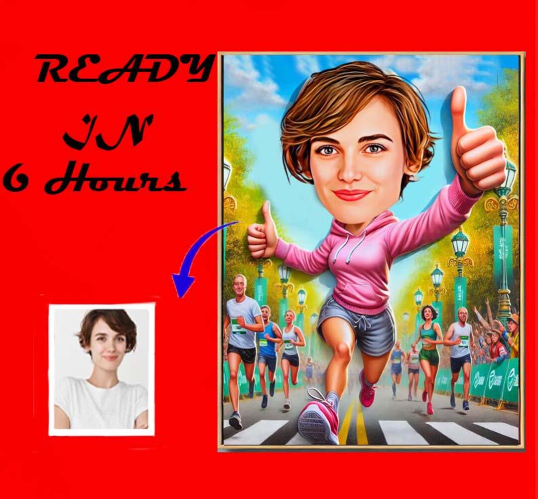 RUNNER CARICATURE Cartoon Portrait Custom Marathon Runner Caricature ...