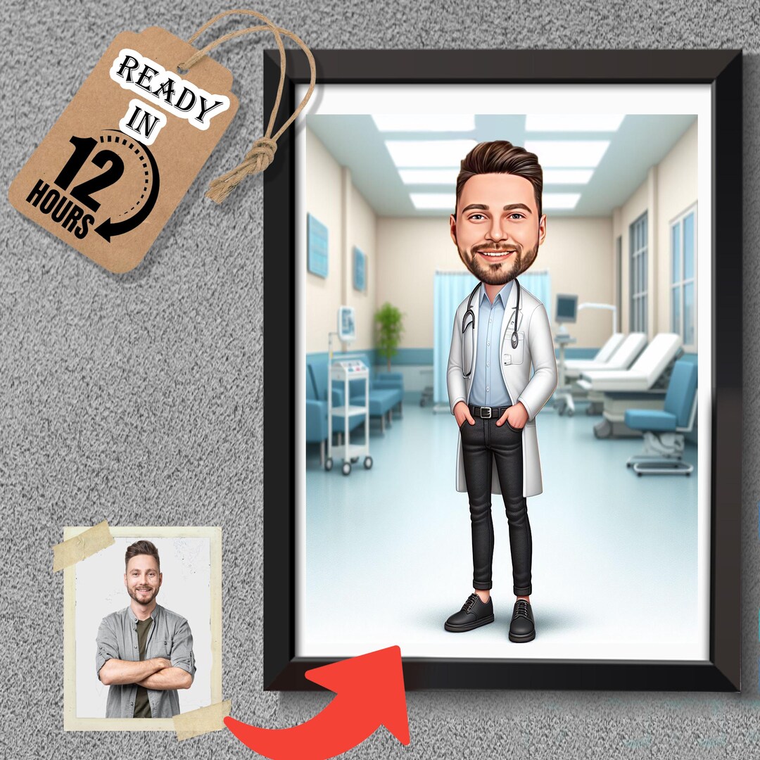 Custom Male Doctor Cartoon Portrait, Doctor Portrait, Doctor Caricature ...