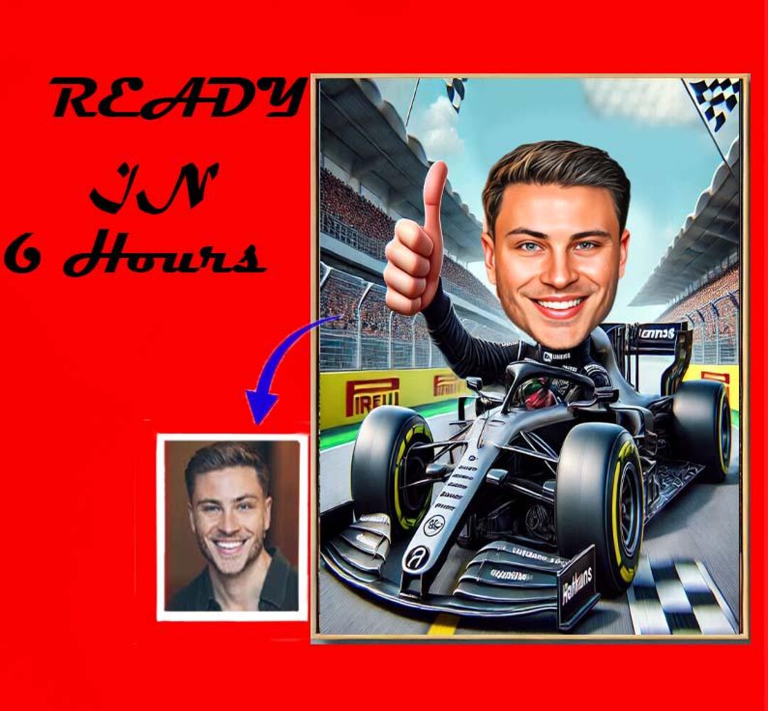 Custom Male Formula 1 Cartoon Portrait, F1 Fan Gift, Formula 1 Gift ...