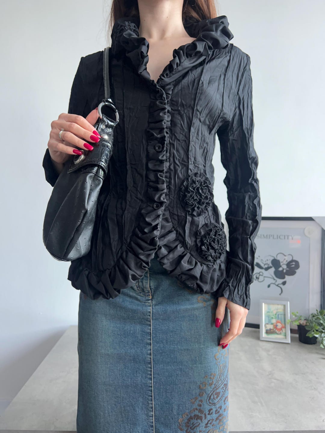 Gorgeous Goth Ruffle Black Blouse Y2K Vintage - Etsy