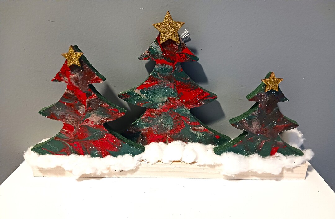 Painted Wood Tabletop Christmas Tree Trio - Etsy