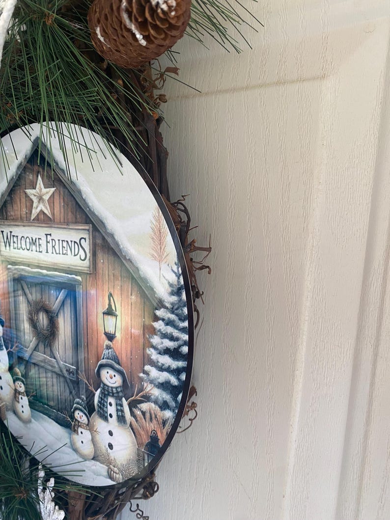 Snowy Winter Snowman Welcome Friends Door Wreath - Etsy