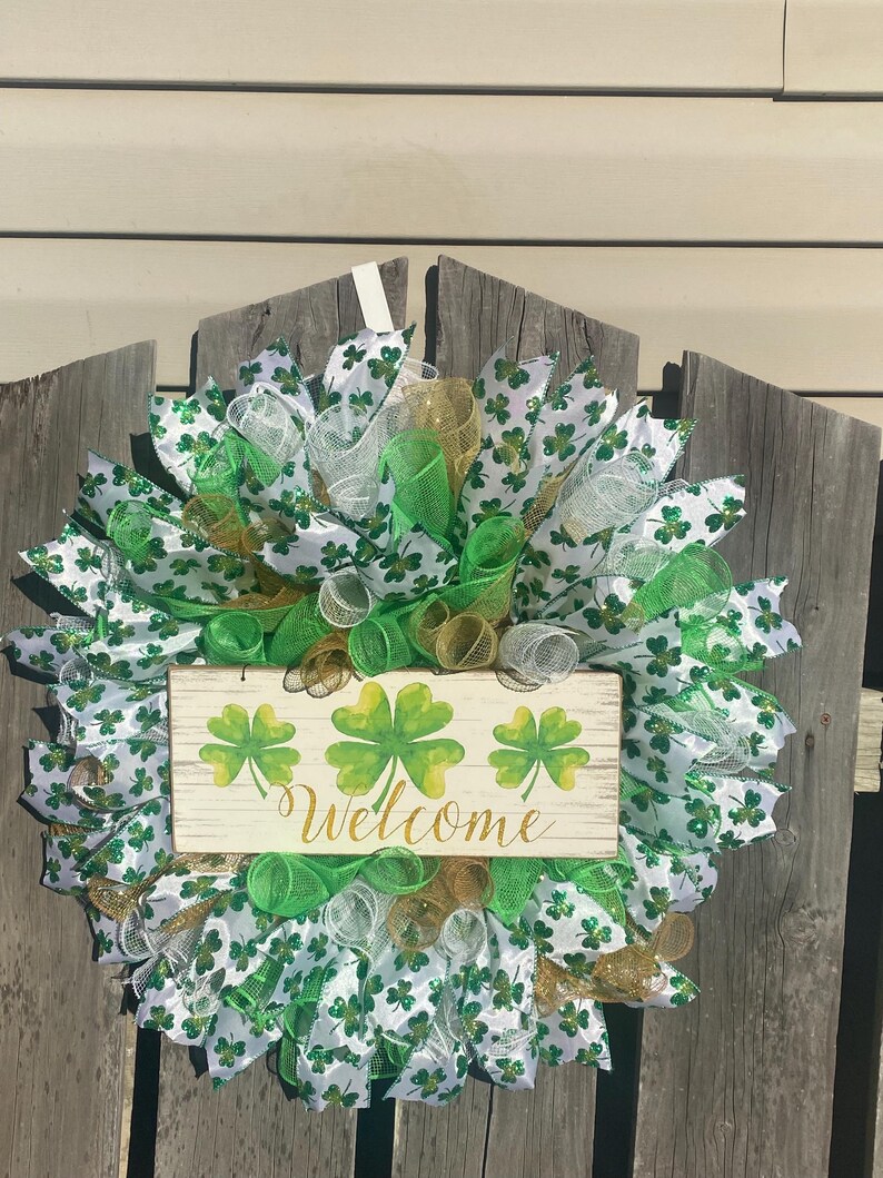 St Patrick Day Shamrock Welcome Wreath - Etsy