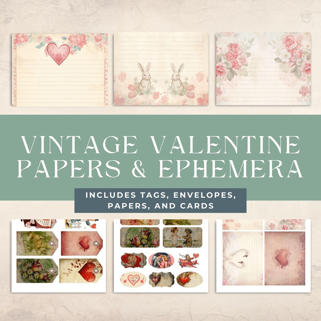 Vintage Valentine Junk Journal Pages | 8 Digital Junk Journal Pages ...
