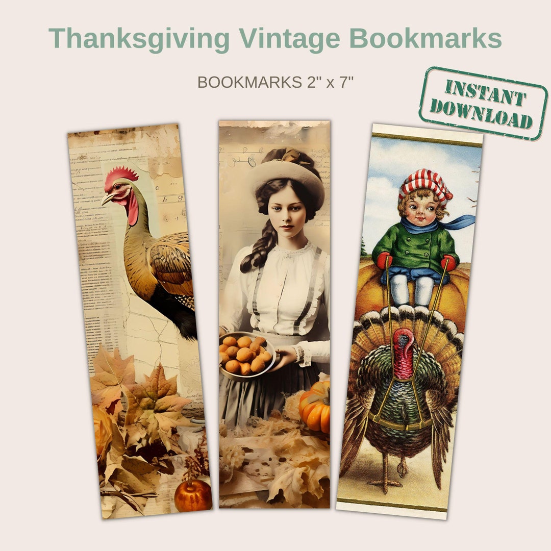 Vintage Thanksgiving Bookmarks | 16 Bookmarks on 4 Pages | Printable ...