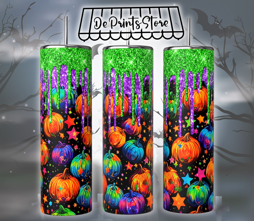 Neon Halloween With Glitter Drips 300dpi Bundle of 5 Digital Download Sized for 20 Oz Straight ...