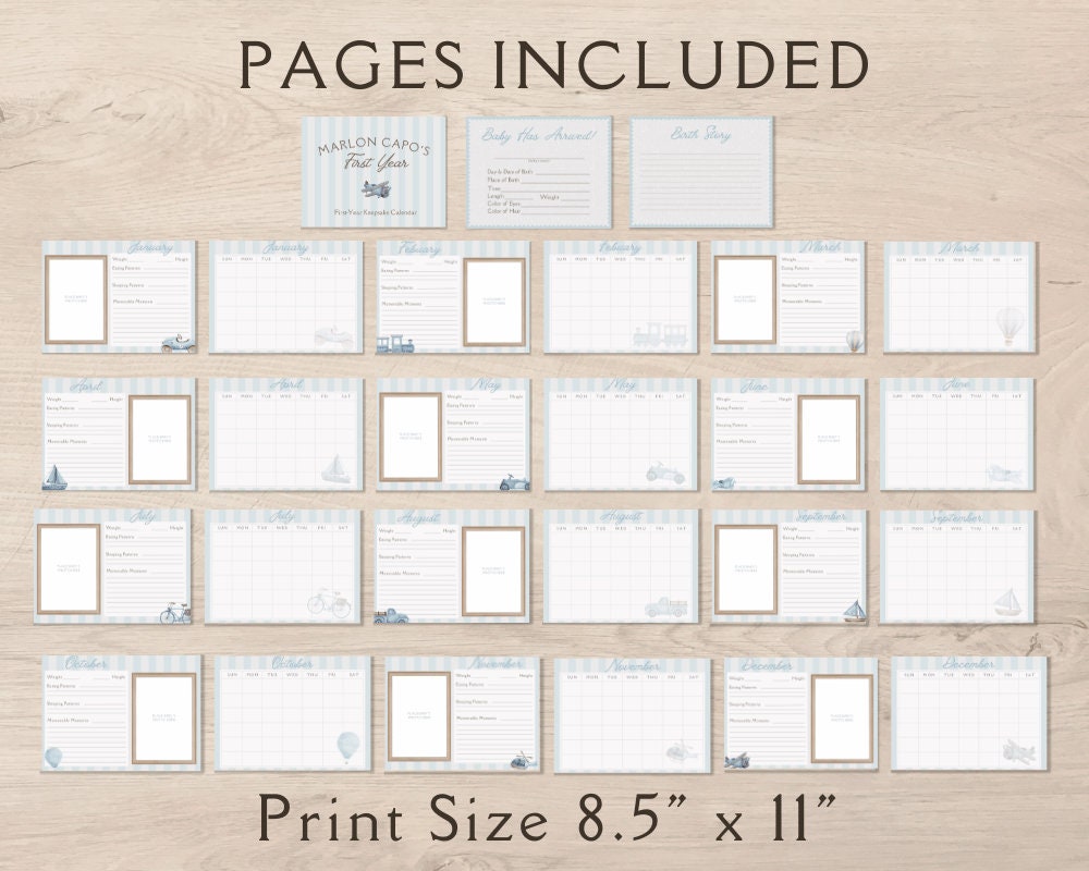 Baby First Calendar, Printable Baby Monthly Milestones, Monthly Baby ...