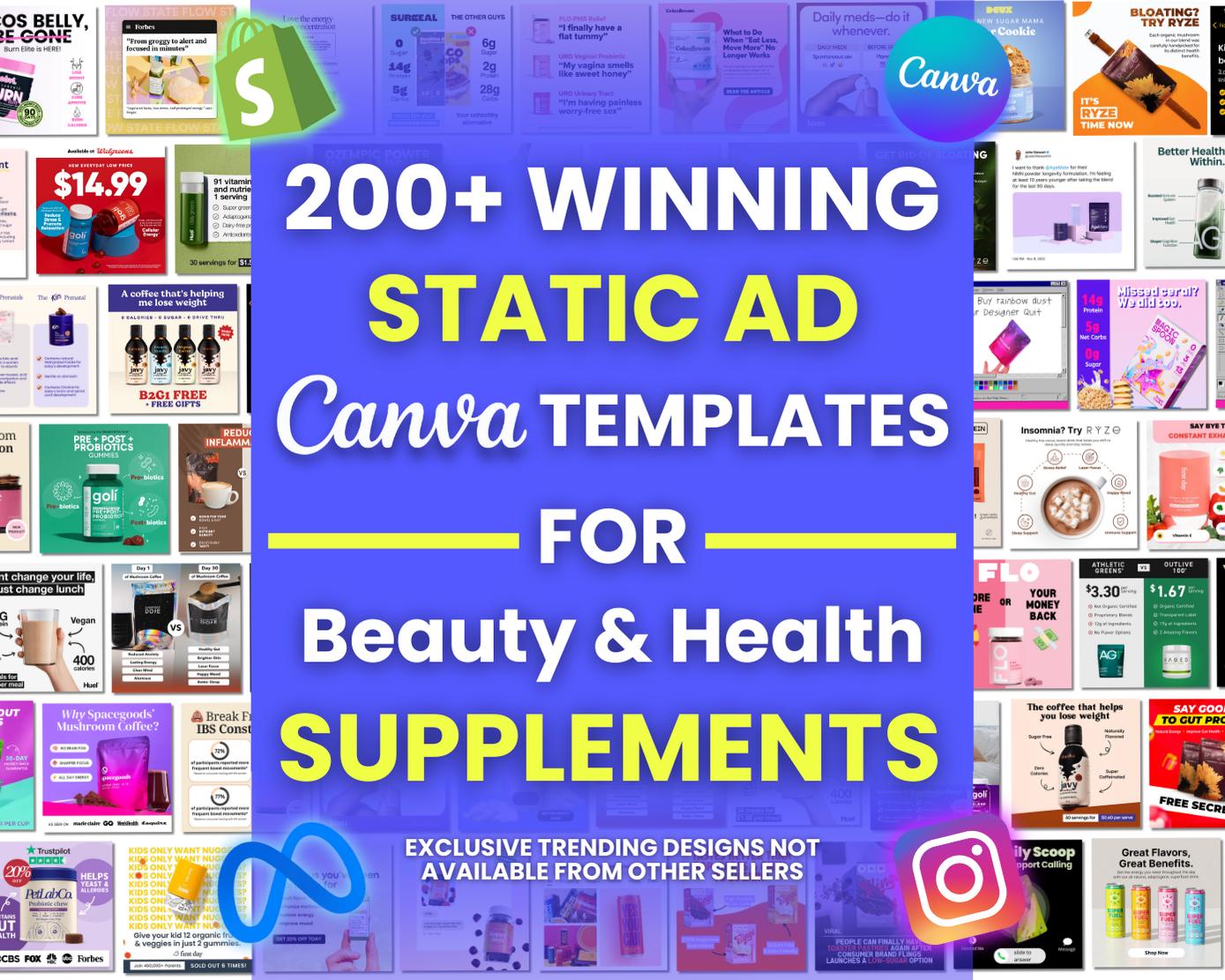 200+ Winning Static Ad Canva Templates for Beauty & Health Supplements ...