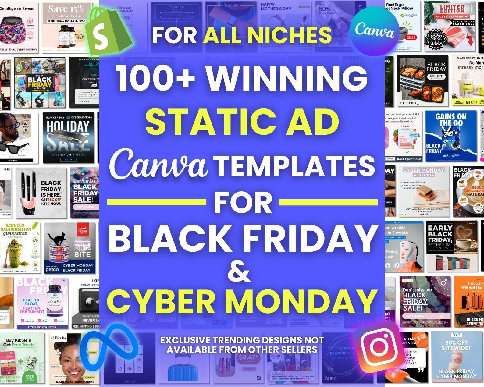100+ BFCM Winning Static Ad Canva Templates, Black Friday Image Ad ...