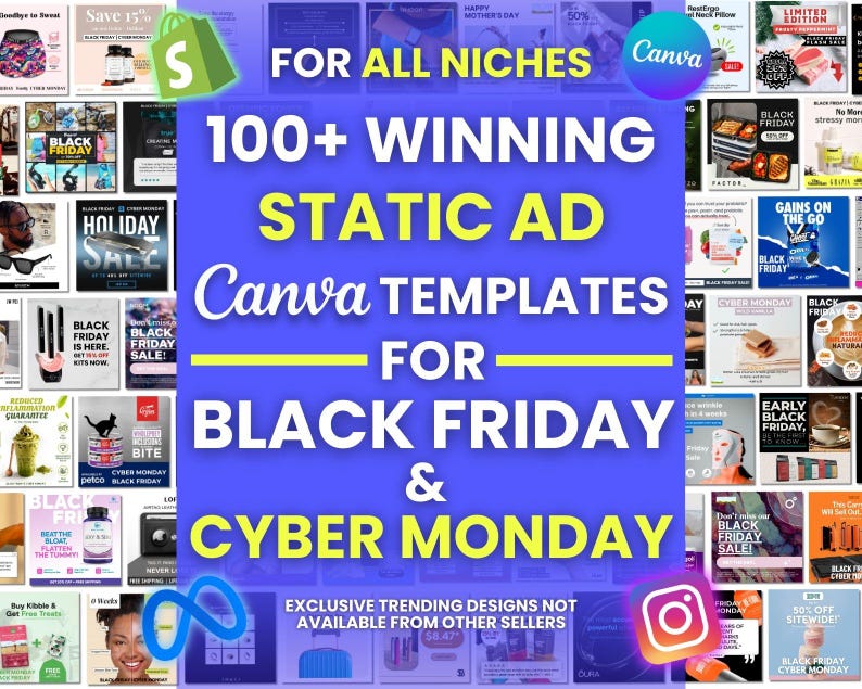 100+ BFCM Winning Static Ad Canva Templates, Black Friday Image Ad ...