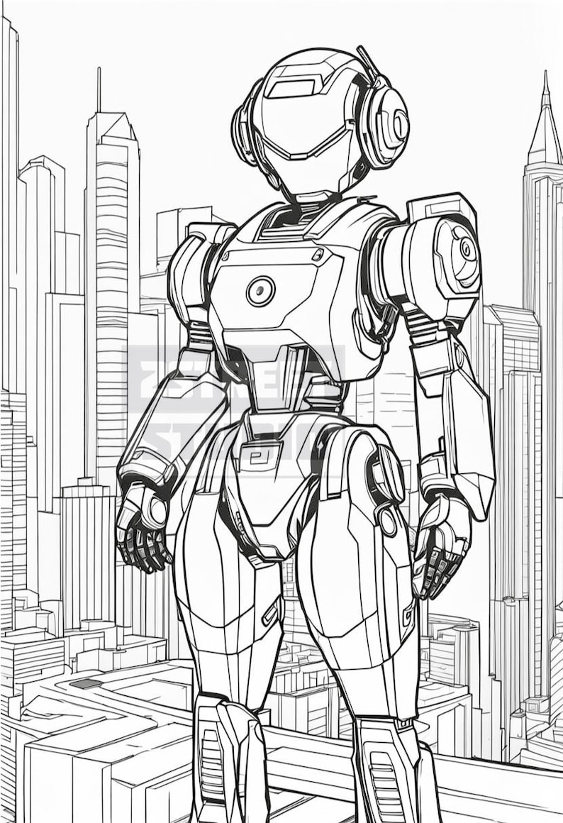 Cyberpunk Mecha Robots Digital Coloring Book PDF Download. - Etsy