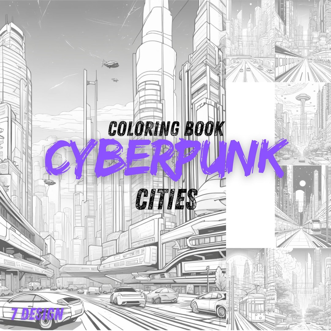Cyberpunk City Digital Coloring Book PDF Download. - Etsy