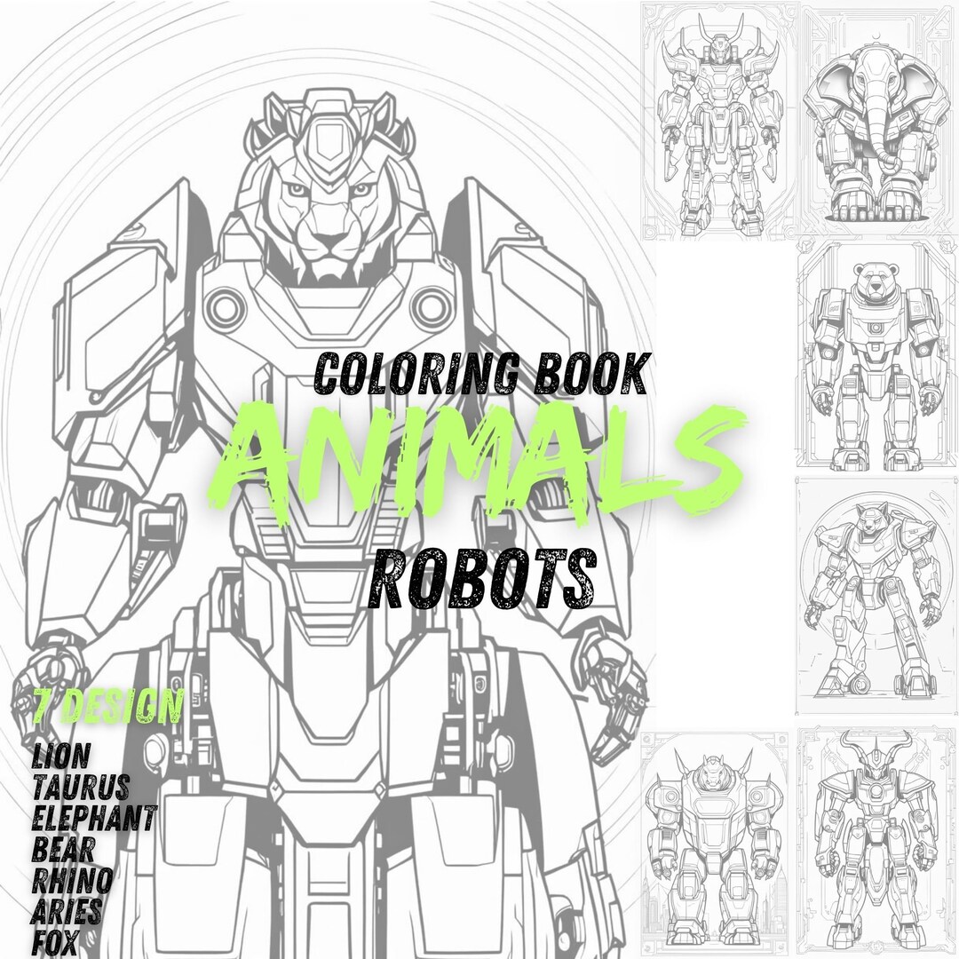Animals Robots Digital Coloring Book PDF Download. - Etsy