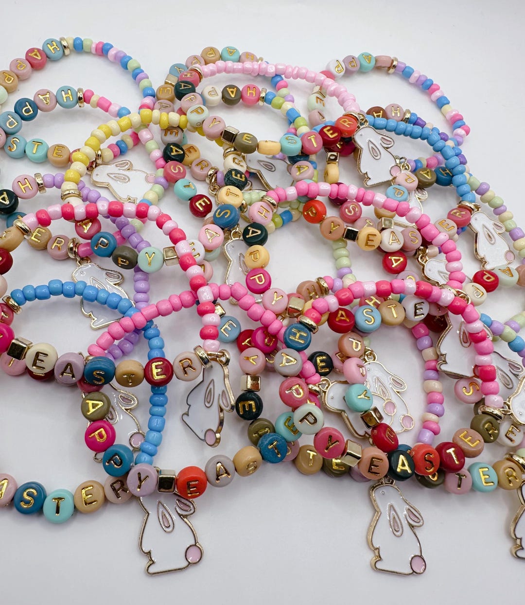 20-pack Multi-color Happy Easter Friendship Bracelets With Bunny Charms ...