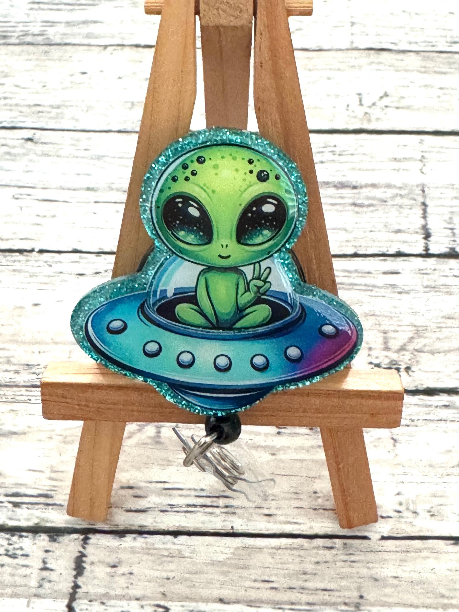 Alien in Spaceship Retractable Badge Reel, ID Name Card Badge Holder ...