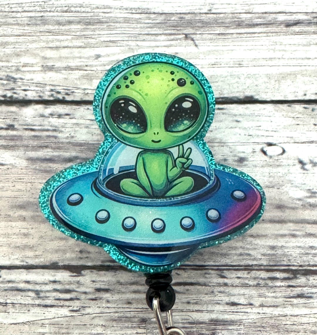 Alien in Spaceship Retractable Badge Reel, ID Name Card Badge Holder ...