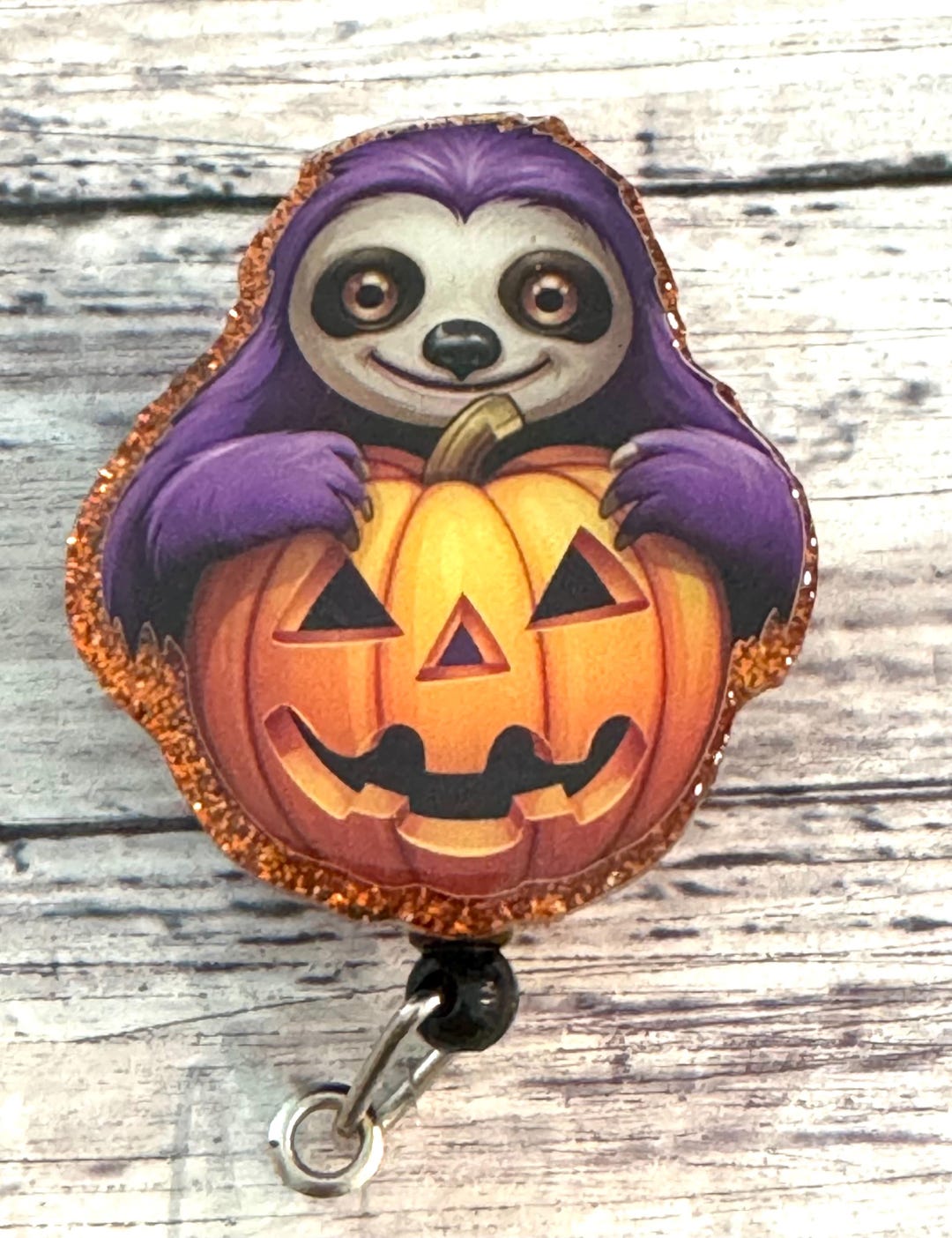 Sloth With Pumpkin Retractable Badge Reel, ID Name Card Badge Holder ...