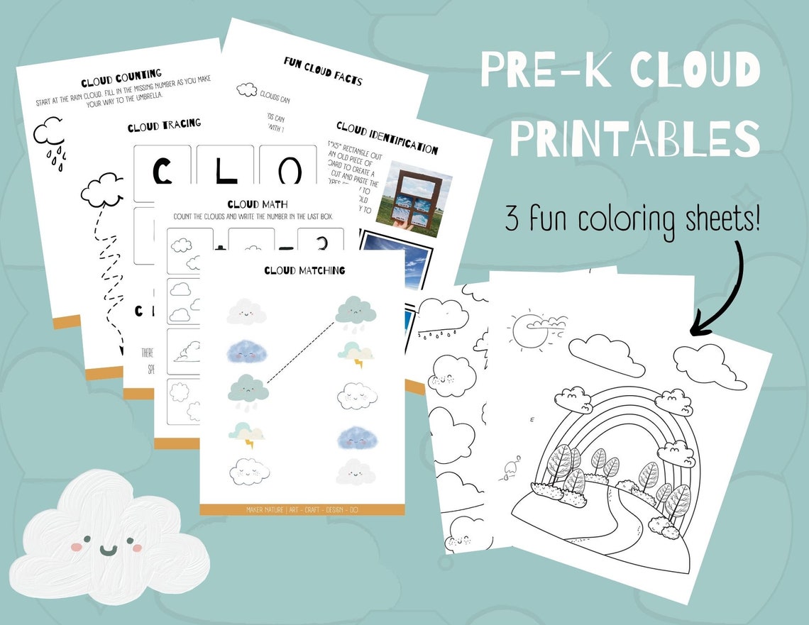 Cloud Unit Printables - Cloud Themed Activities and Coloring Sheets for ...