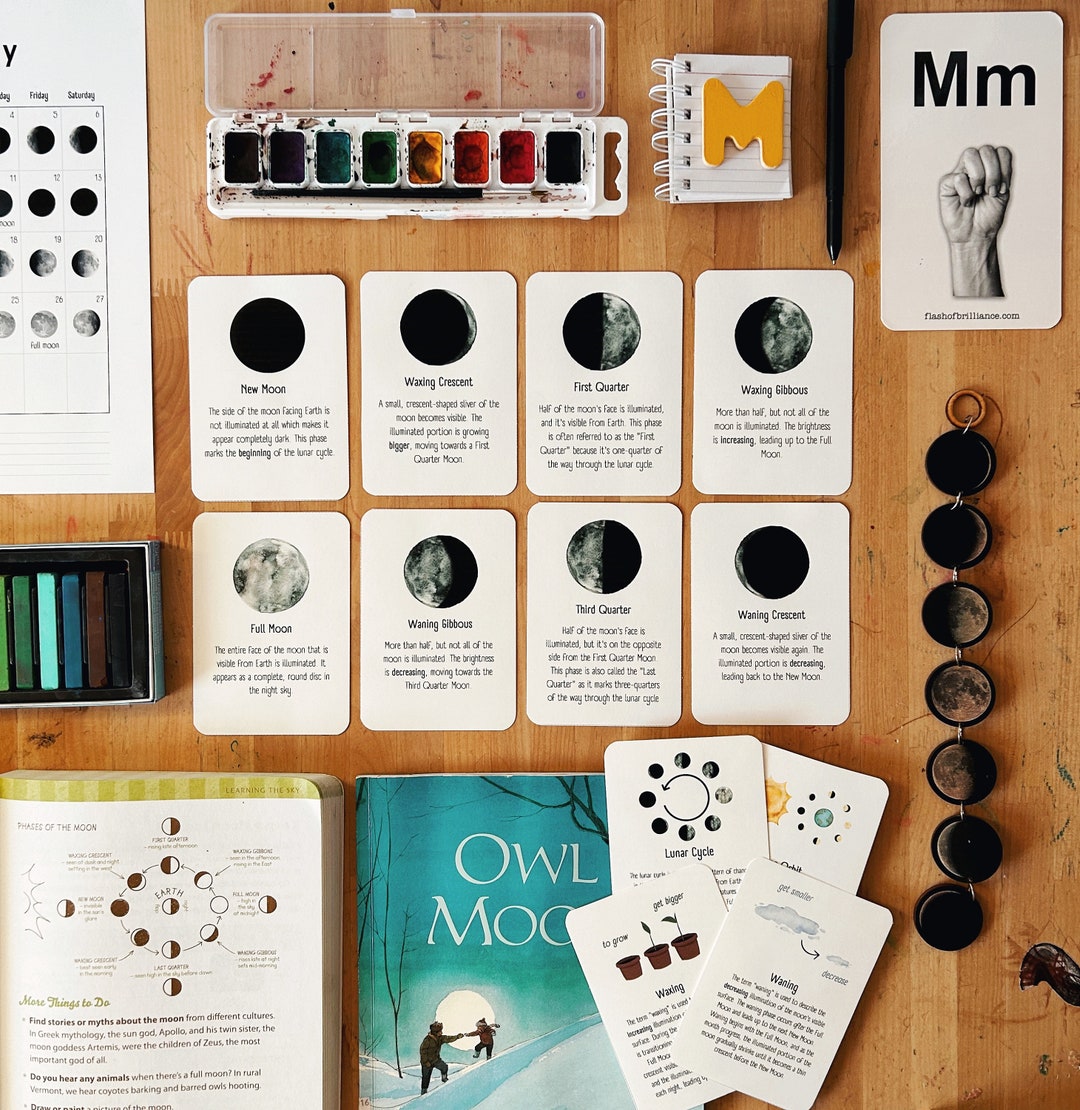 Printable Moon Phase Flashcards | Lunar Phase Flashcards for Kids - Etsy