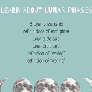 Printable Moon Phase Flashcards | Lunar Phase Flashcards for Kids - Etsy