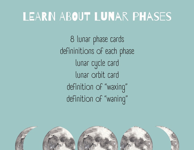 Printable Moon Phase Flashcards | Lunar Phase Flashcards for Kids - Etsy