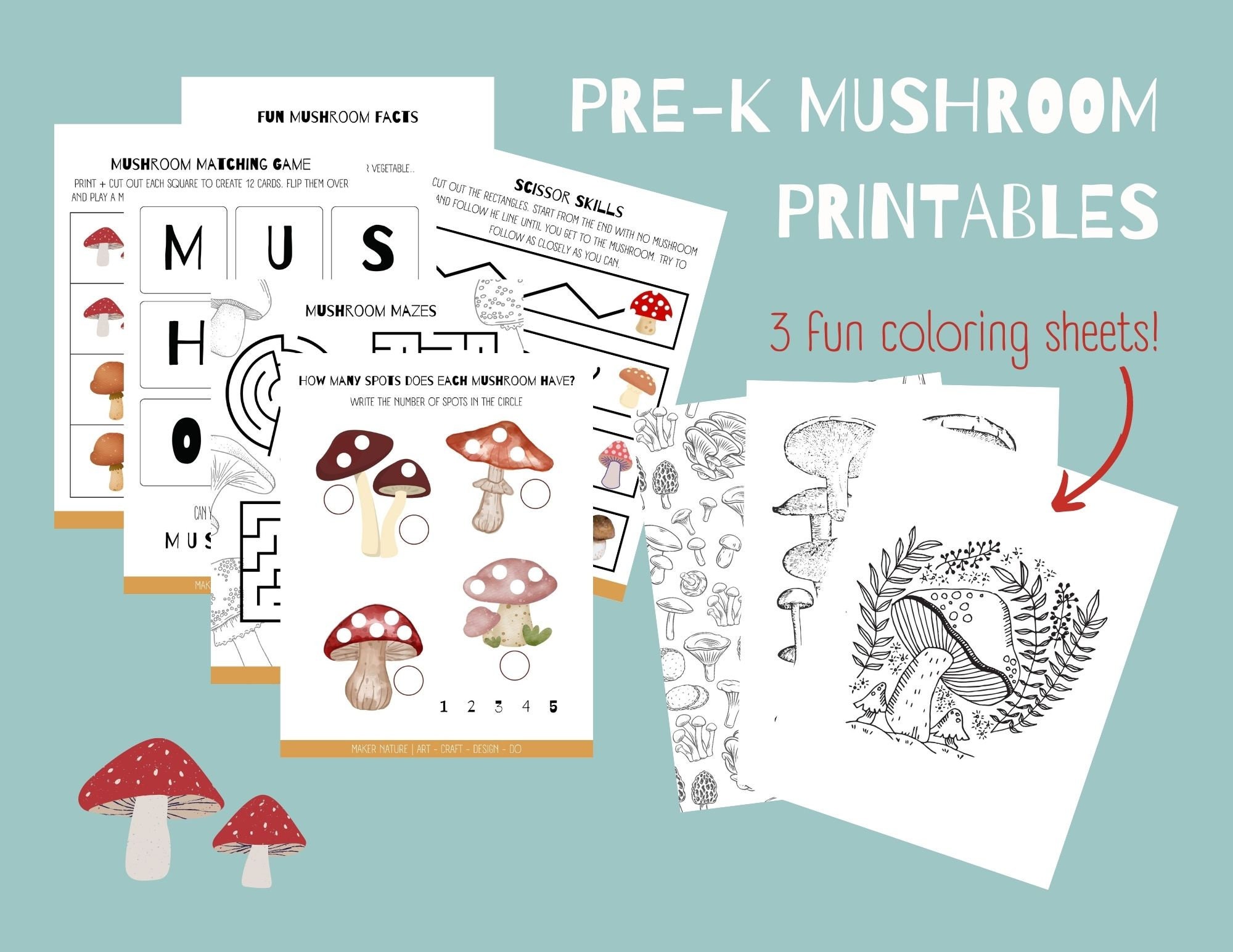 Mushroom Printables Mushroom Coloring Sheets and Activities for Kids - Etsy