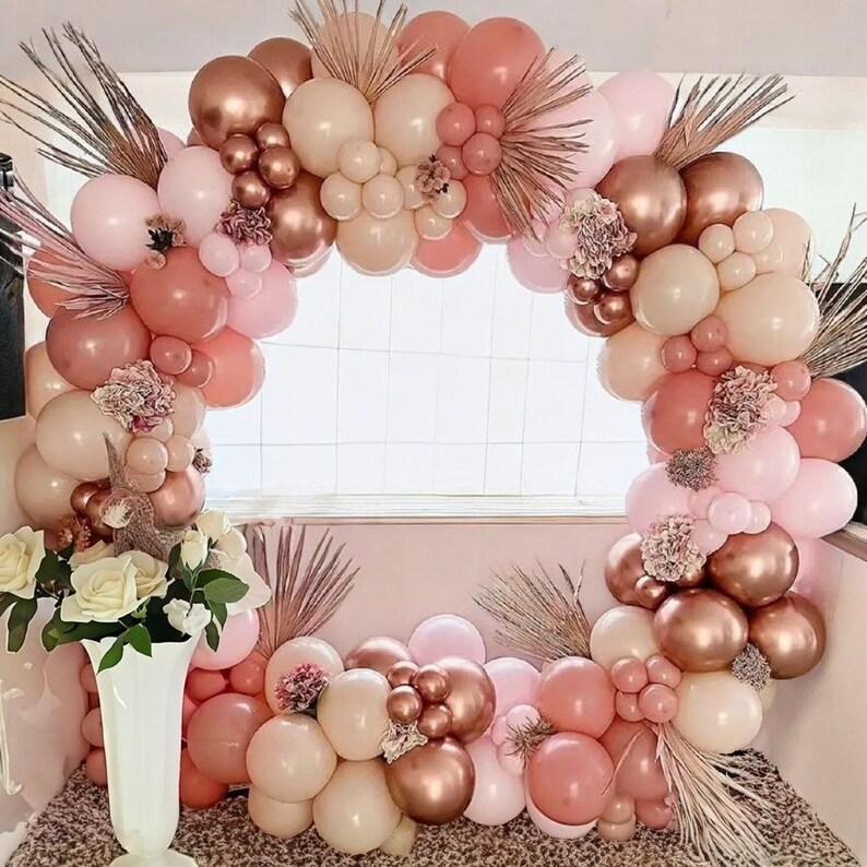 Pink Rose Gold Balloon Arch Kit, Rose Pink Birthday Party Decorations ...
