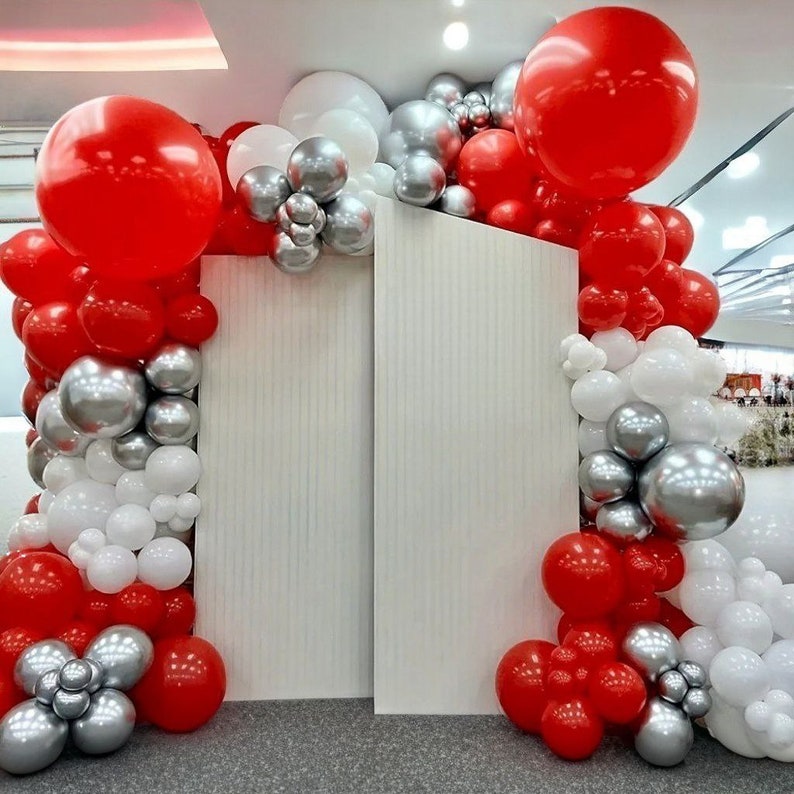 Red and Silver Balloon Arch Kit, Balloon Garland Arch, Wedding Decor ...
