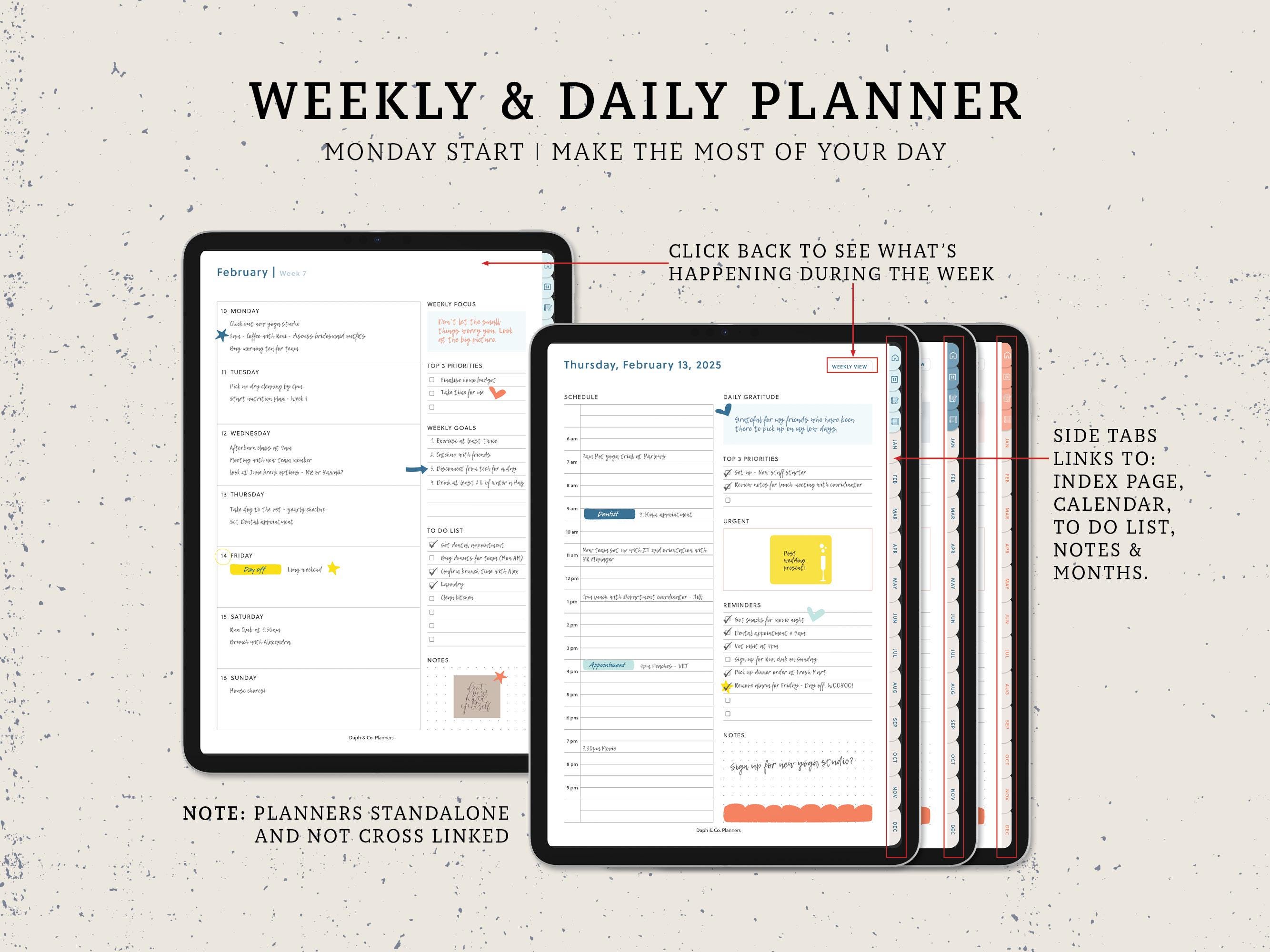 2025 Date Digital Planner Bundle: Hyperlinked Planners, Monthly Planner ...