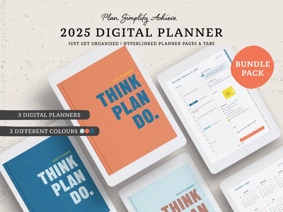 2025 Date Digital Planner Bundle: Hyperlinked Planners, Monthly Planner ...