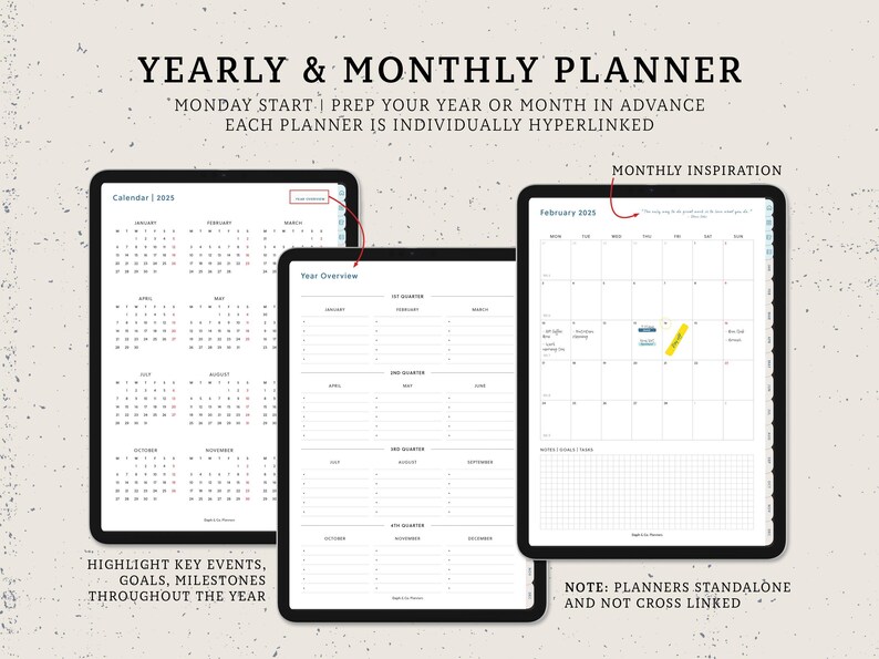 2025 Date Digital Planner Bundle: Hyperlinked Planners, Monthly Planner, Dated Weekly Planner ...