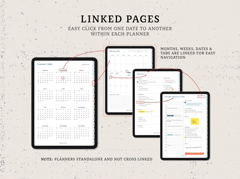 2025 Date Digital Planner Bundle: Hyperlinked Planners, Monthly Planner ...