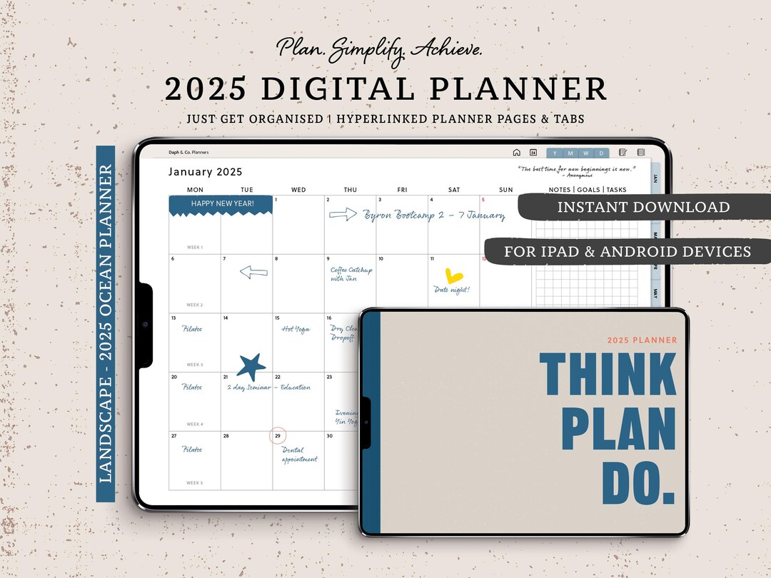 2025 Dated Landscape Digital Planner: Hyperlinked Planners, Monthly ...
