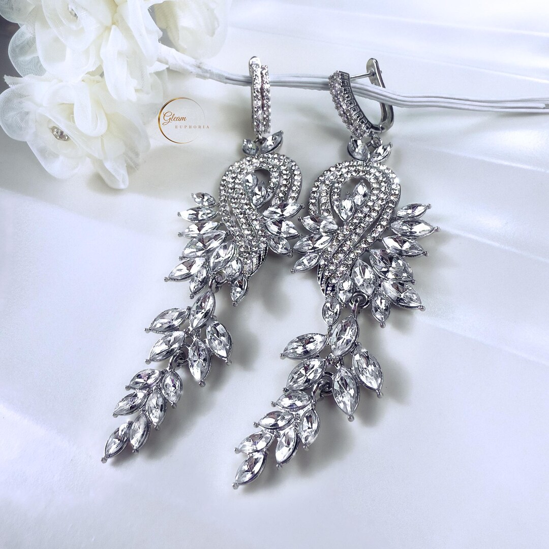 Clear Dangle Earrings, Rhinestone Earrings, Crystal Bridesmaid Earrings ...