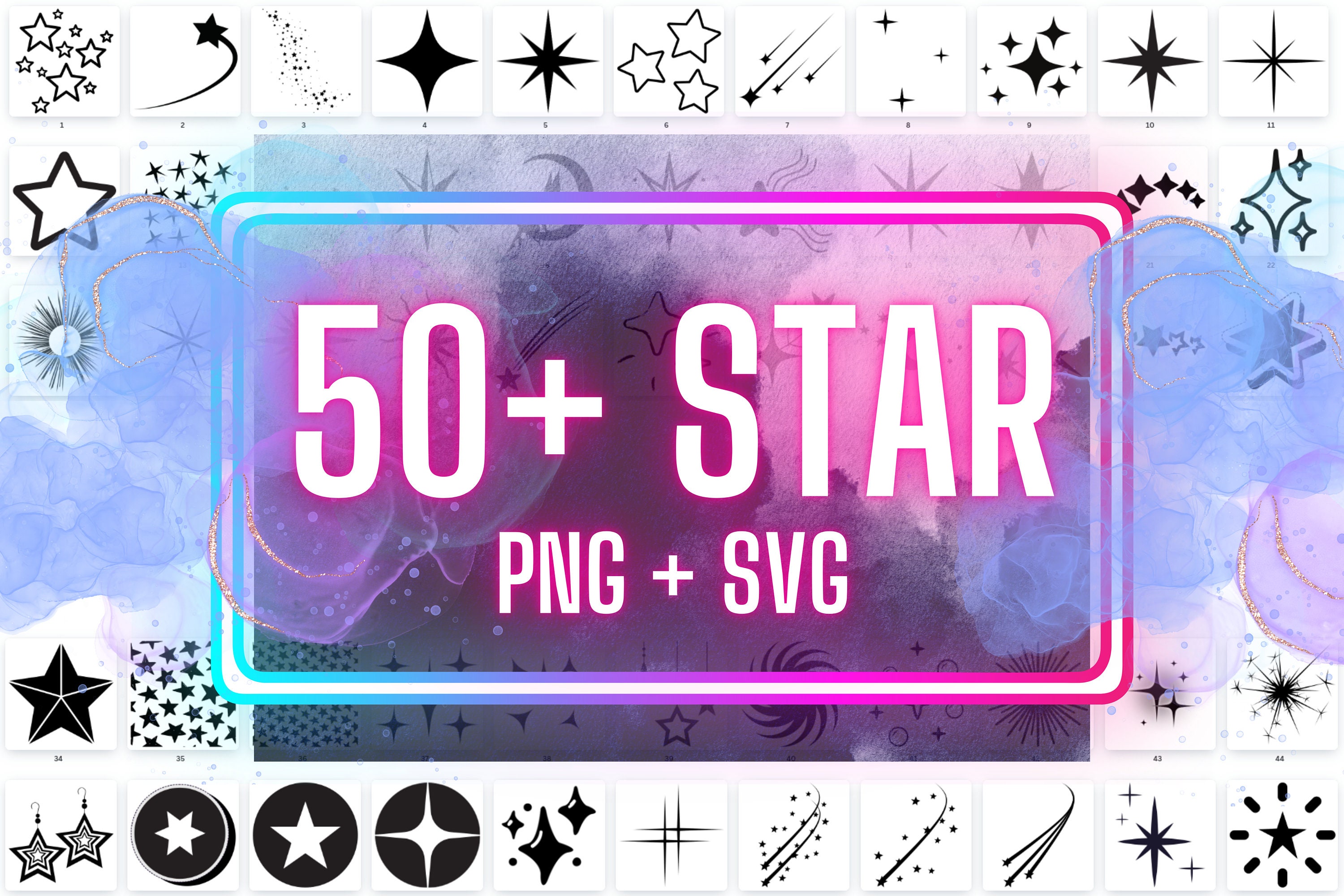 50 Star PNG SVG Bundle, Digital Download, Instant Download, Stars ...